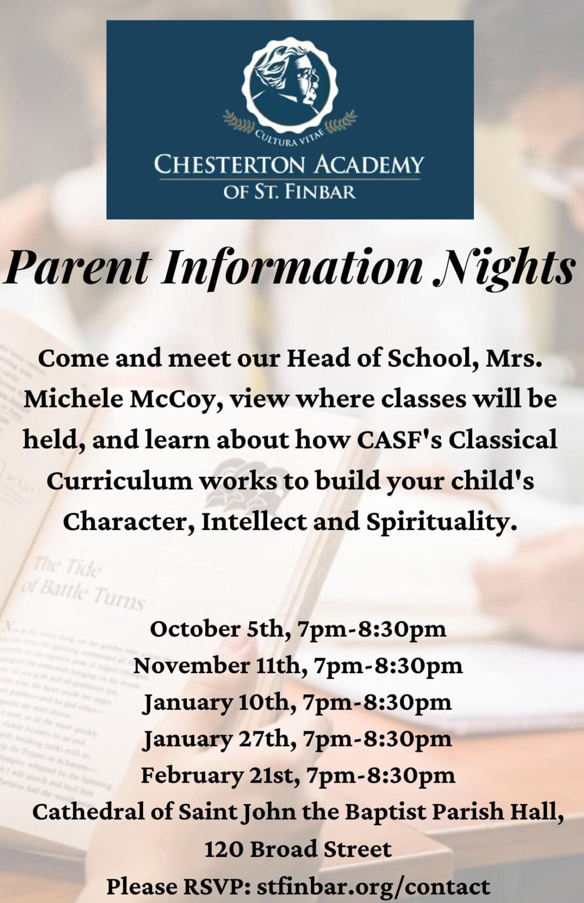 Chesterton Academy of St. Finbar Info Nights - South Carolina Catholic